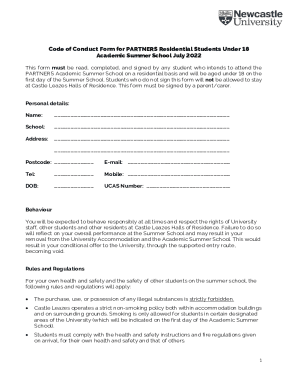 Fillable Online www.ncl.ac.ukmediawwwnclacukCode of Conduct Form for ...