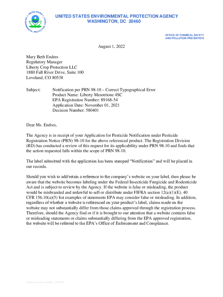 Fillable Online US EPA, Pesticide Product Label, Liberty Mesotrione 4SC ...