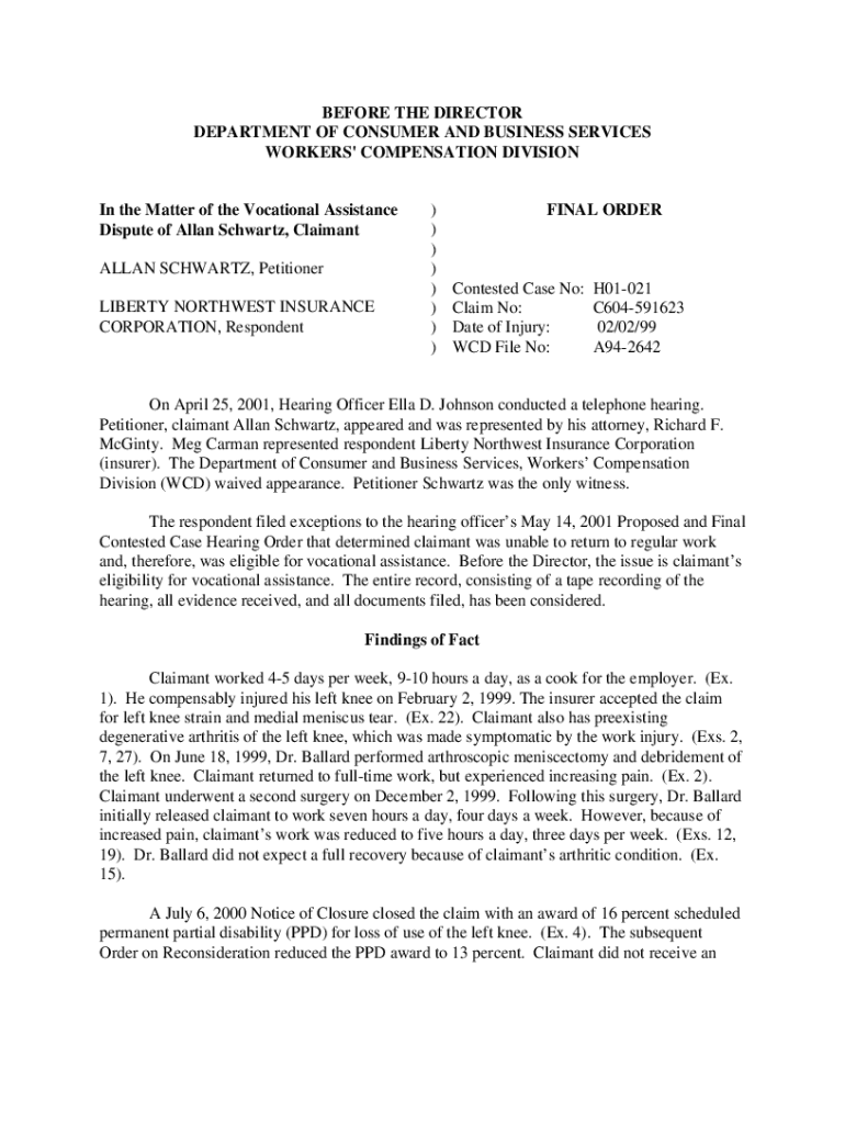 Fillable Online wcd oregon BEFORE THE DIRECTOR DEPARTMENT OF CONSUMER ...