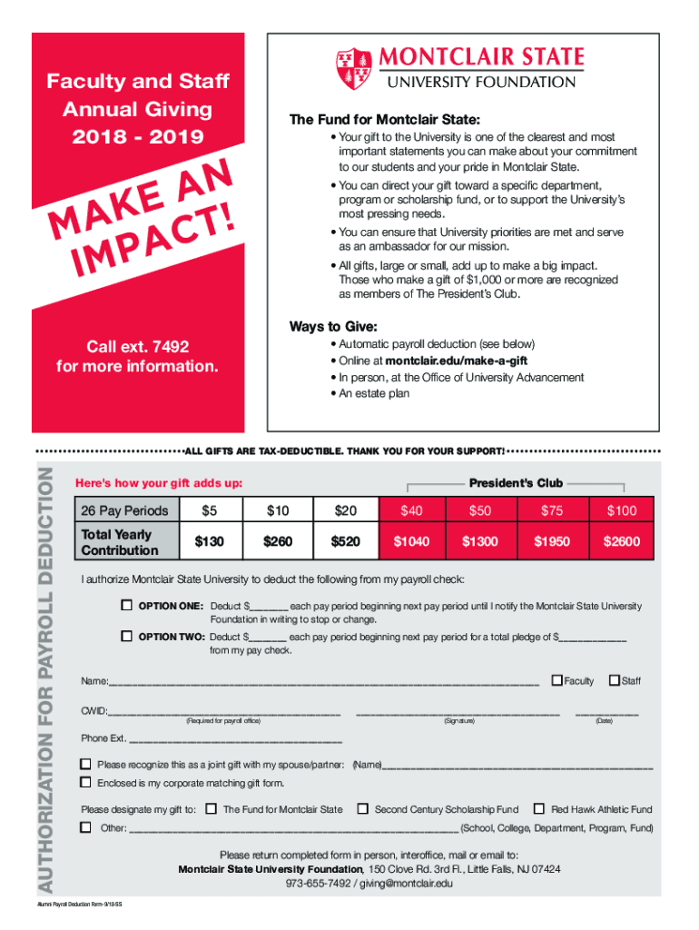 Fillable Online Faculty and Staff Annual Giving - Montclair State University Fax Email Print ...