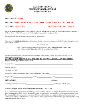 Fillable Online CAMERON COUNTY PURCHASING DEPARTMENT INVITATION TO BID ...