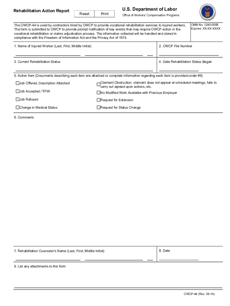 Fillable Online Form OWCP 44 Rehabilitation Action Report. owcp-44 Fax ...
