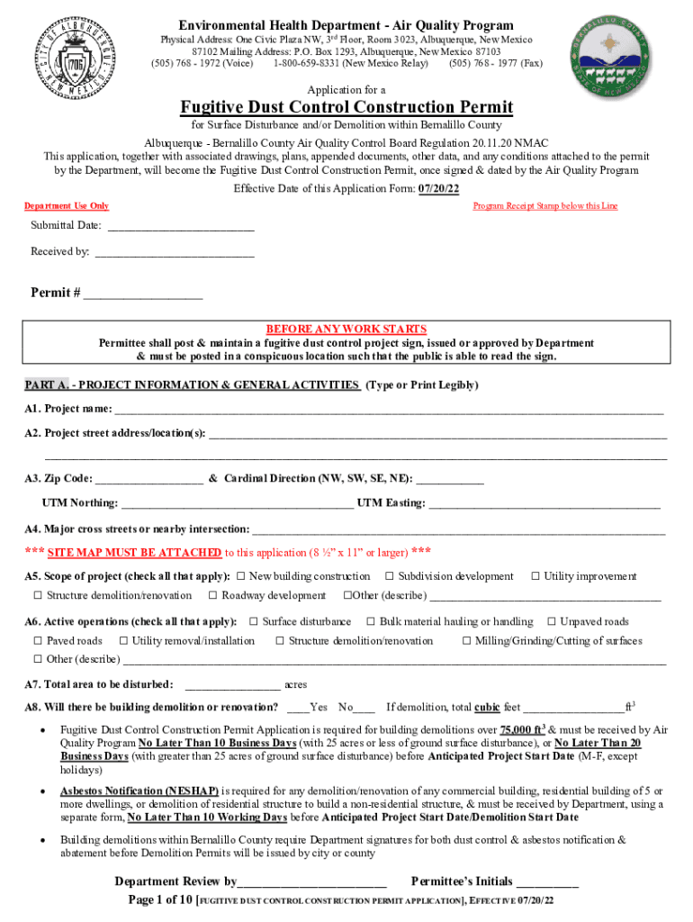 Fillable Online Fugitive Dust Control Programmatic Permit - City of ...