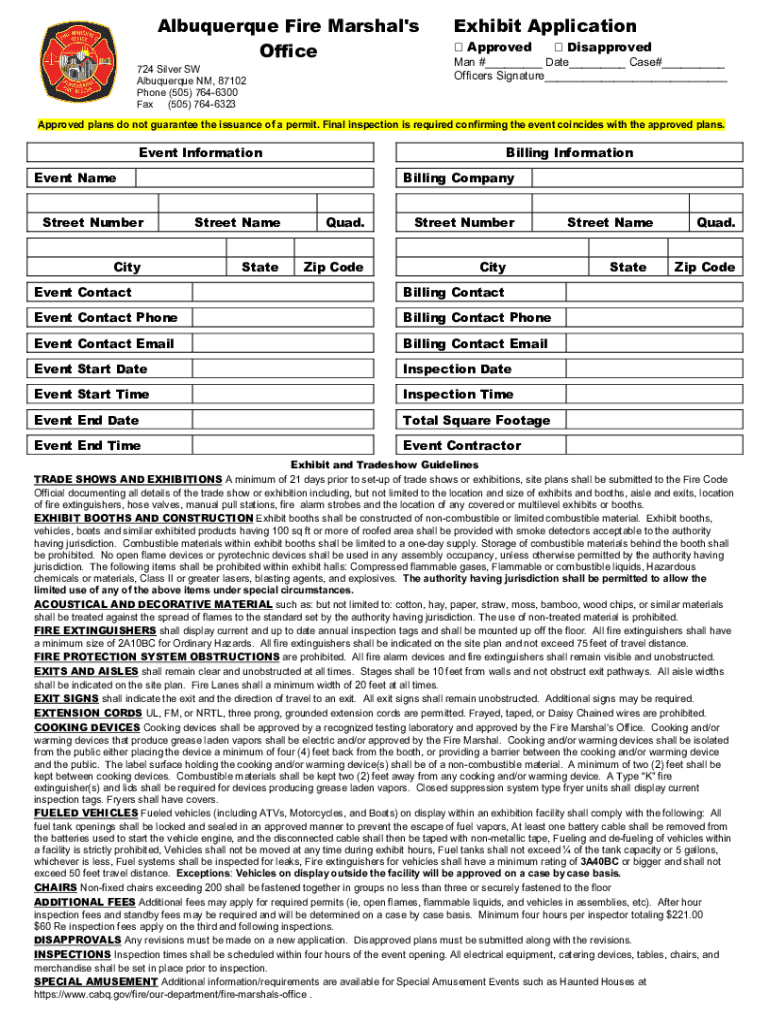 Fillable Online Albuquerque Fire Marshal's Office Exhibit Application Fax Email Print - pdfFiller