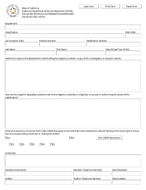 Fillable Online For Cause Withhold Determination Worksheet - CalHR Fax Email Print - pdfFiller