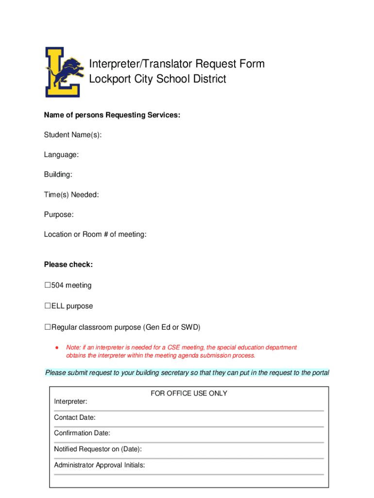 Fillable Online Interpreter/Translator Request Form Lockport City ...