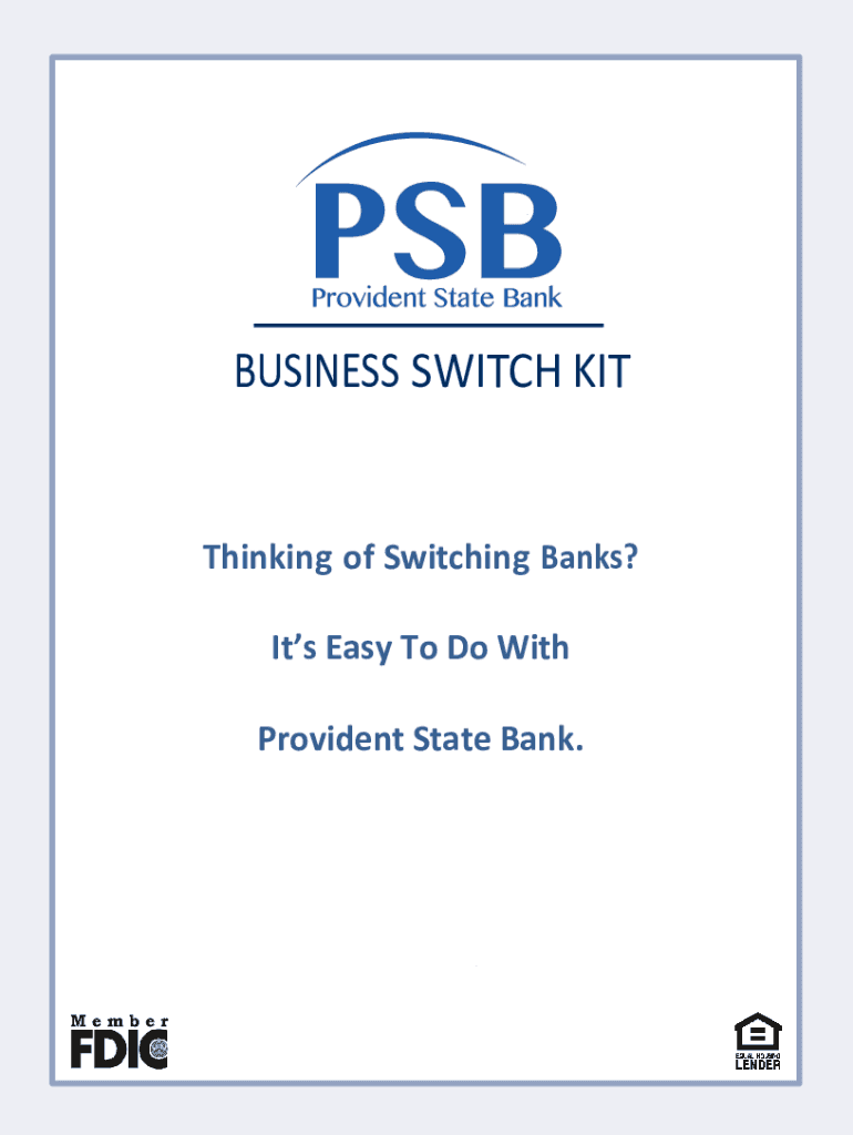 Provident State Bank Business Switch Kit Form - Fill Online, Printable ...