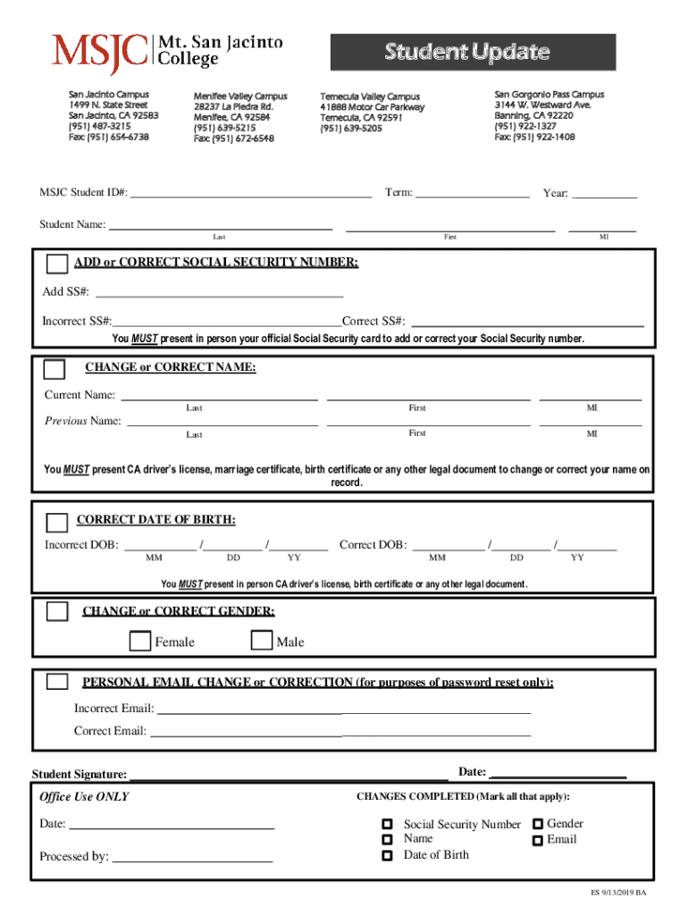 2019 2023 Form Mt San Jacinto College Student Update Fill Online 2019-2023-form-mt-san-jacinto-college-student-update-fill-online