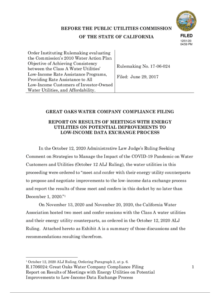 Fillable Online docs cpuc ca R.1706024: Great Oaks Water Company ...