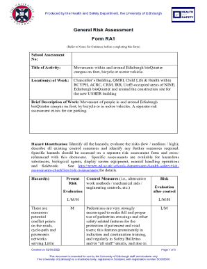 Fillable Online General Risk Assessment Form RA1 - University of ...