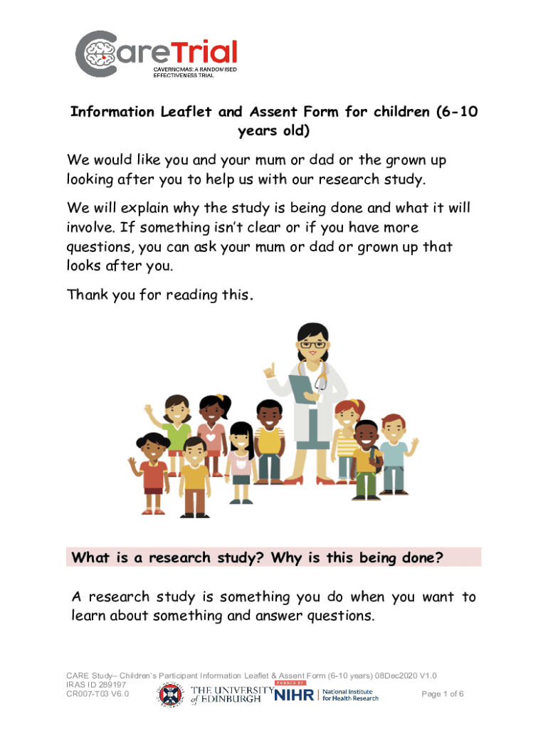 Fillable Online Information Leaflet and Assent Form for children (6-10 ...