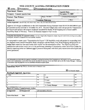 Fillable Online NYE COUNTY AGENDA INFORMATION FORM ffEM# Fax Email ...