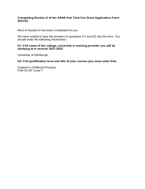 Fillable Online Notes on completing Section D of the SAAS Part Time Fee ...