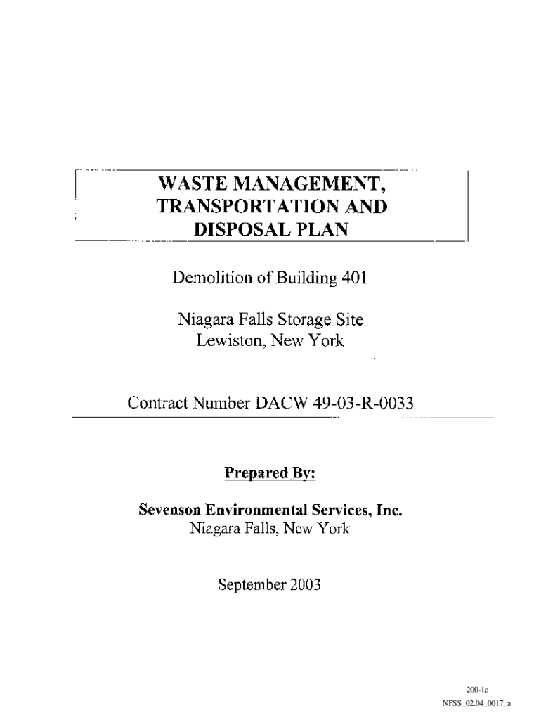 Fillable Online Waste Management, Transportation, and Disposal Plan ...