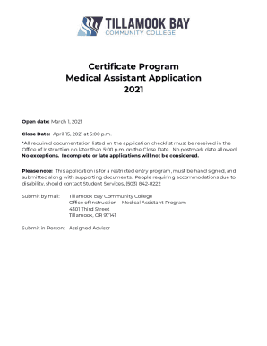 Fillable Online Program: Medical Assistant, Certificate Level I ...