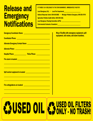 Fillable Online Used Oil Checklist and Emergeny Poster. Use Oil Fax ...