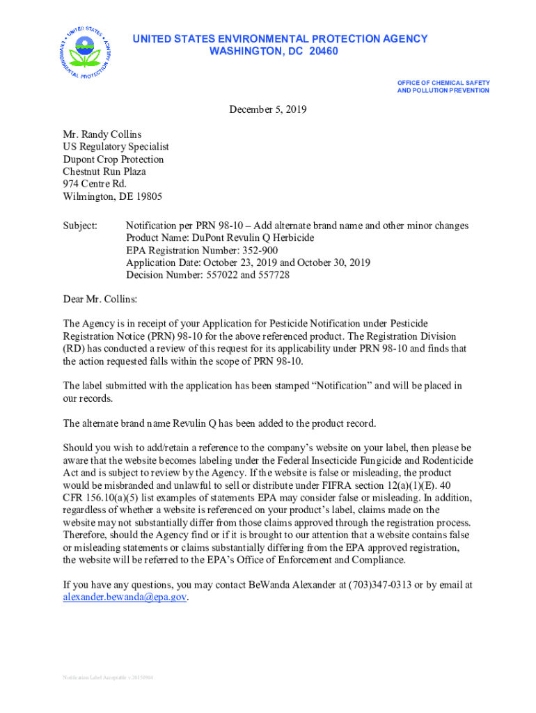 Fillable Online DuPont Revulin Q Herbicide - EPA Fax Email Print ...