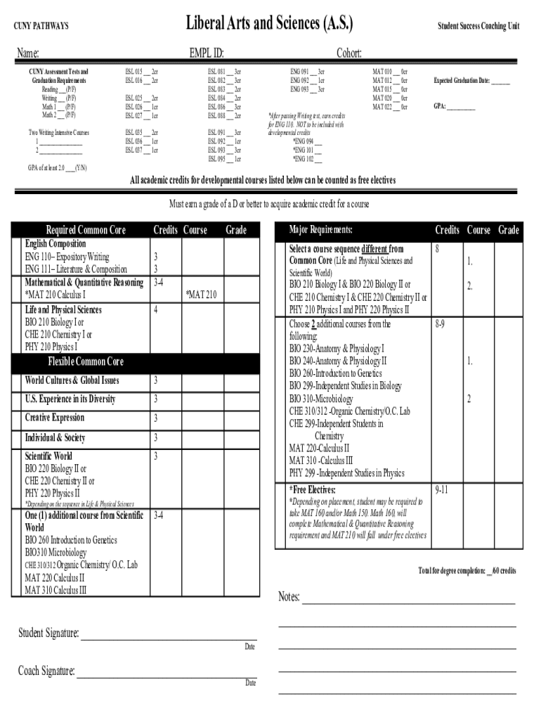 Fillable Online Liberal Arts and Sciences (A.S.) Student Success ...