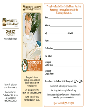 Fillable Online HOMEBOUND SERVICES - Poudre River Public Library ...
