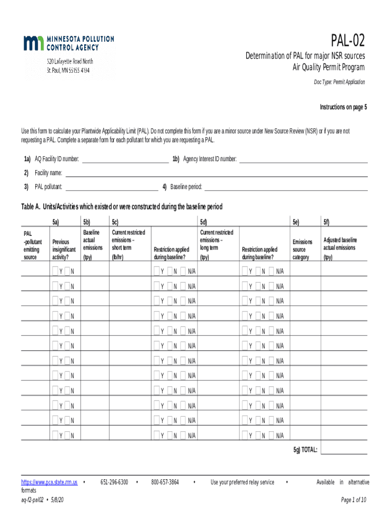 PAL-02 Determination of PAL for major NSR sources - Air Quality Permit Program. used to propose ...