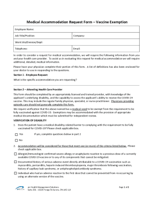 Fillable Online Medical Accommodation Request FormVaccine Exemption Fax ...