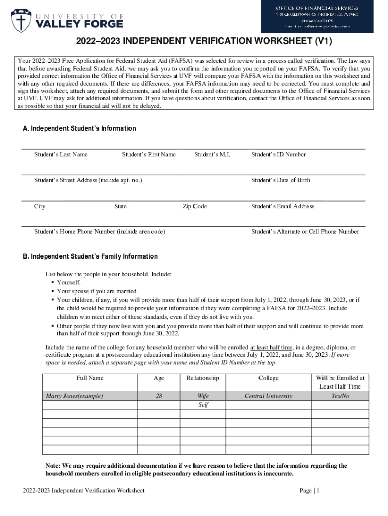 Fillable Online www.pdffiller.com588917293--20222023Get the free 20222023 Verification Worksheet ...
