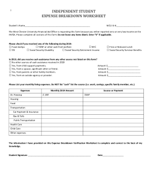 Fillable Online Independent Student Expense Breakdown Worksheets Fax ...