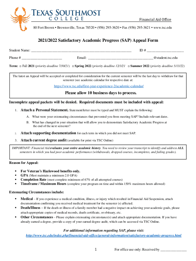 Fillable Online 2022/2023 Satisfactory Academic Progress (SAP) Appeal Form Fax Email Print ...