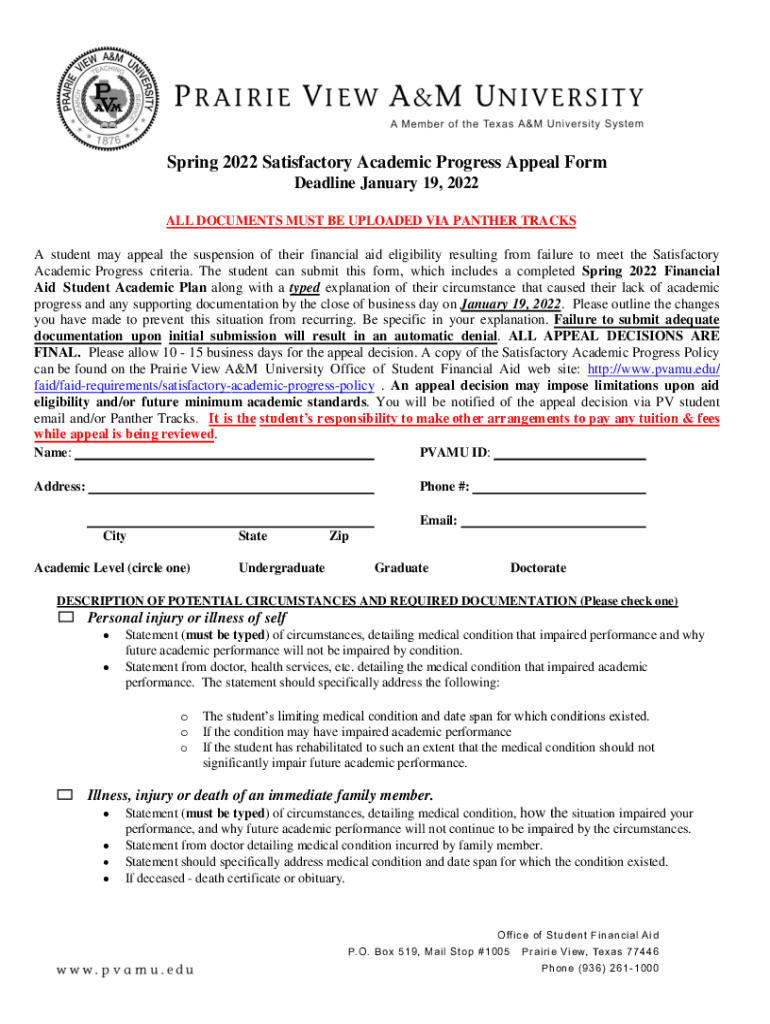 Fillable Online wwwcp.umes.eduSpring-2022-SAP-Appeal-FormSATISFACTORY ACADEMIC PROGRESS ...