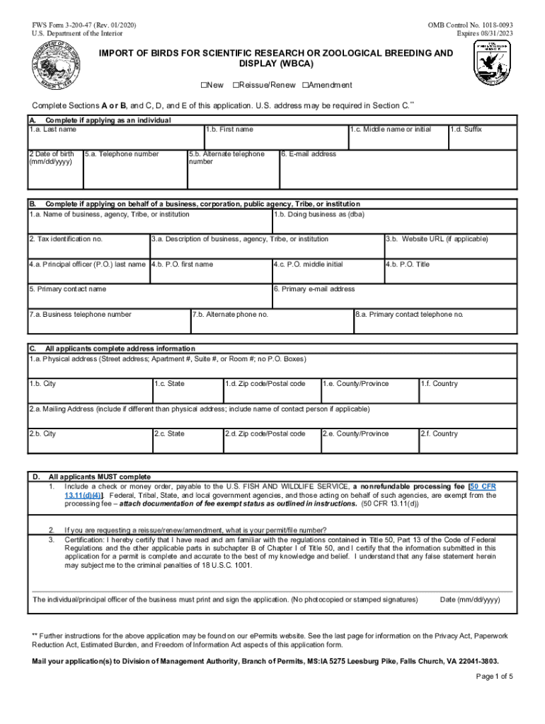 Fillable Online Import of Birds for Scientific Research or Zoological ...