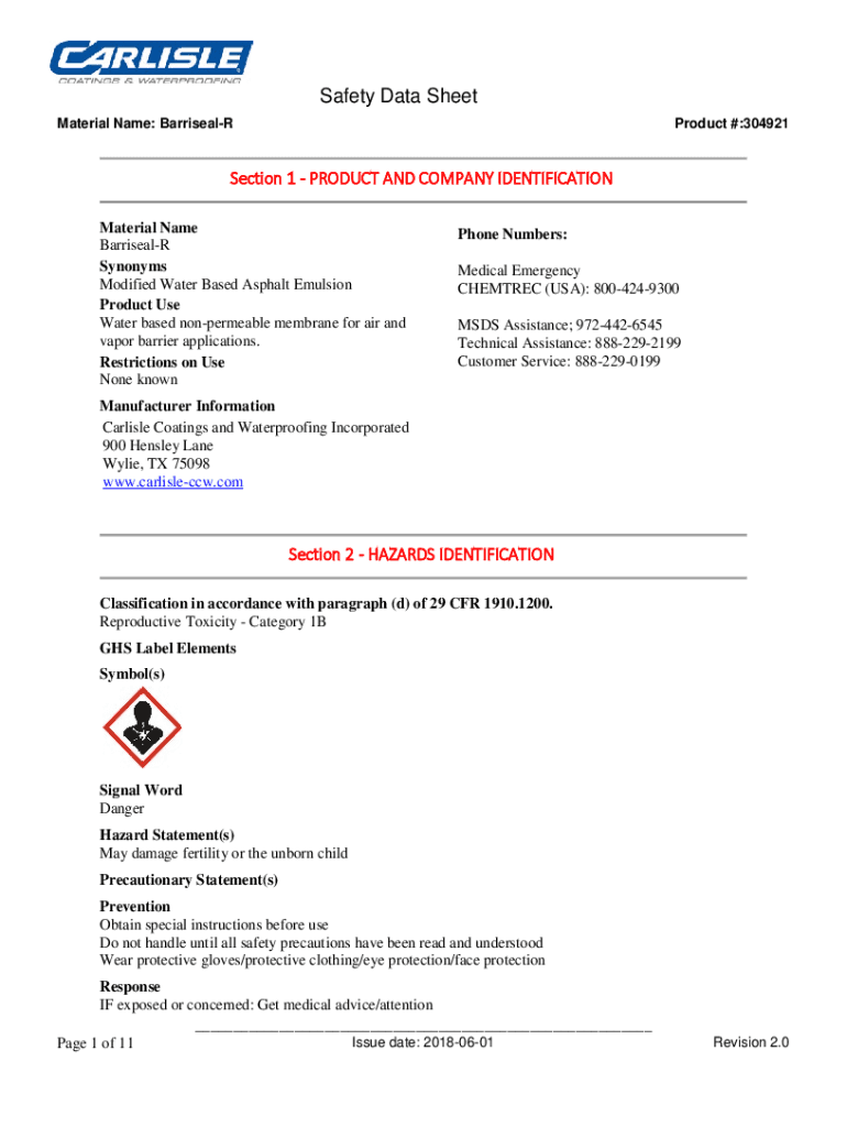 Fillable Online Barriseal-R - SDS. SDS for Barriseal-R Fax Email Print ...