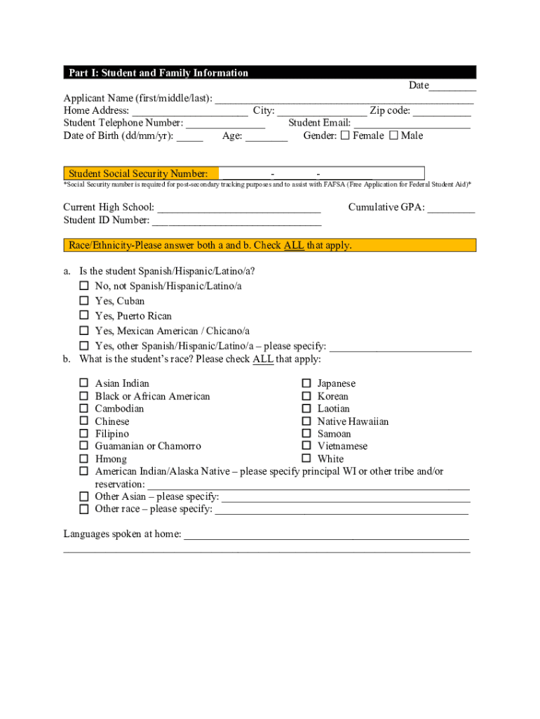 Fillable Online University of Wisconsin - Milwaukee Upward Bound Student Application Fax Email ...