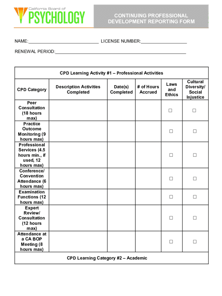Fillable Online Continuing Professional Development Reporting Form. Continuing Professional ...