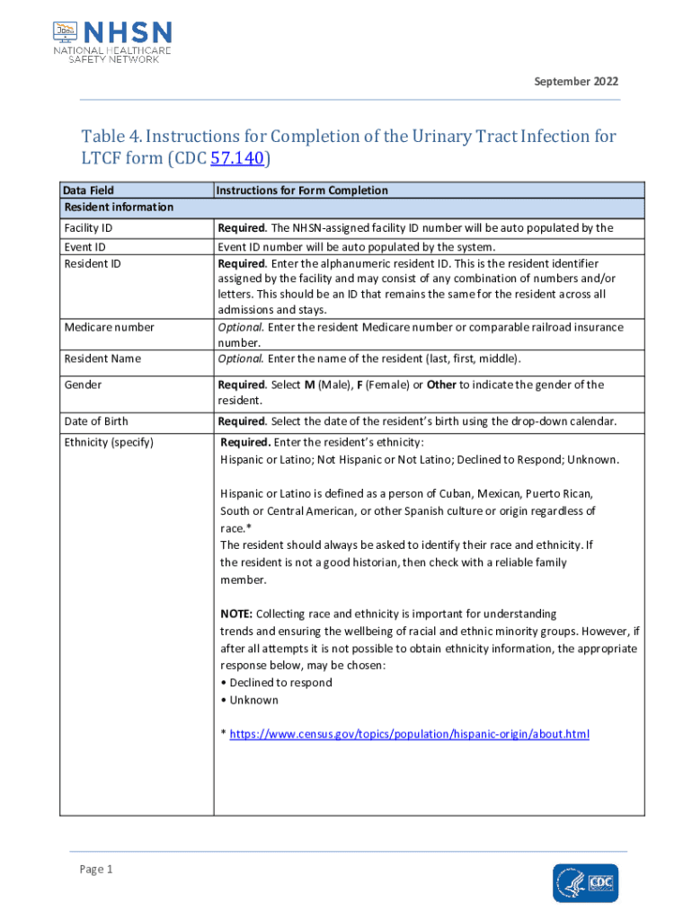 Fillable Online Instructions for Completion of UTI for LTCF Event Form ...