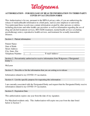 Fillable Online AUTHORIZATION FOR RELEASE OF HEALTH INFORMATION TO THIRD PARTY COVID-19 ... Fax ...