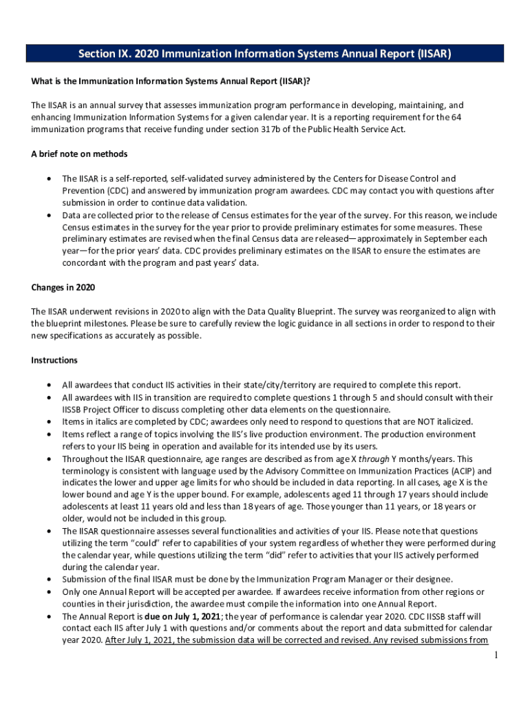 Fillable Online Immunization Information Systems Annual Report (IISAR ...