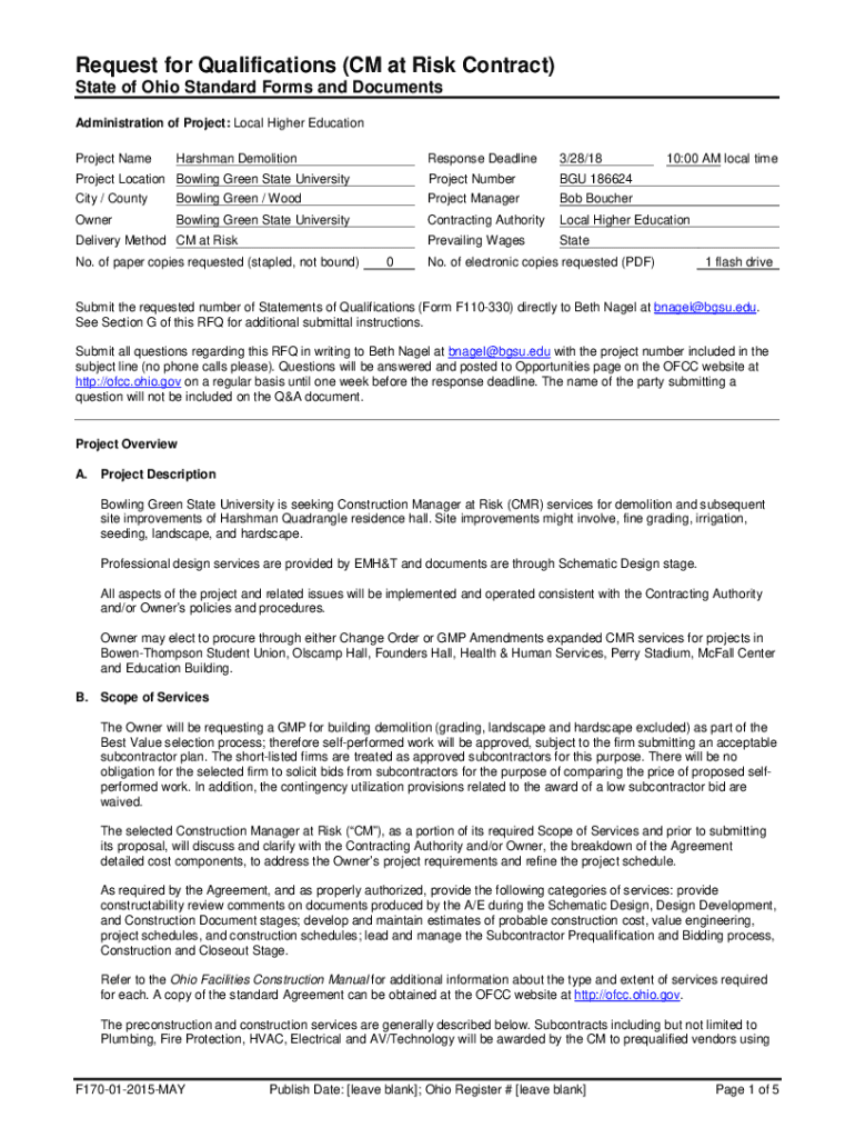 Fillable Online Request for Qualifications (CM at Risk Contract) State ...