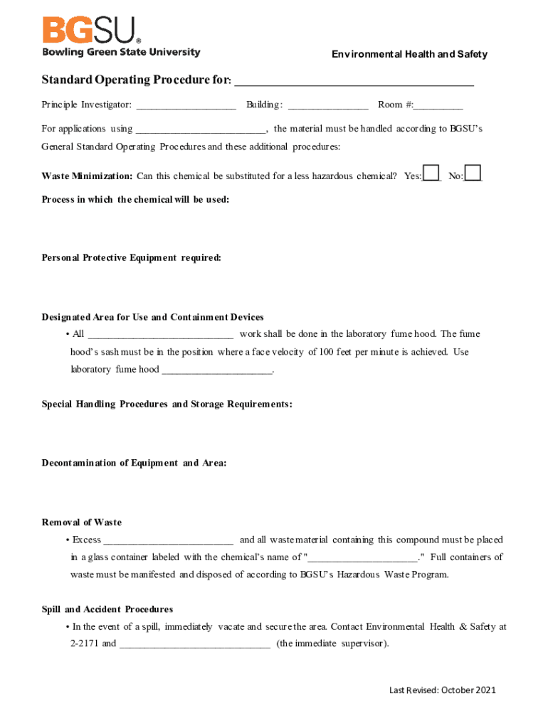 Fillable Online Laboratory Safety and Chemical Hygiene Plan - Bowling Green State ... Fax Email ...