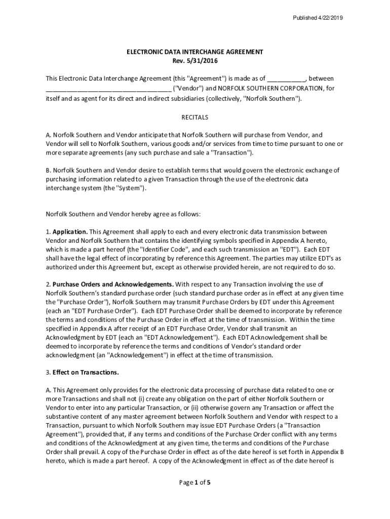 Fillable Online Electronic Data Interchange Agreement - Norfolk Southern Fax Email Print - pdfFiller