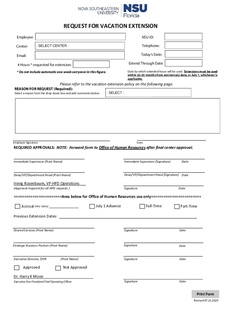 Fillable Online Fill - Free fillable Vacation Extension Employee ...