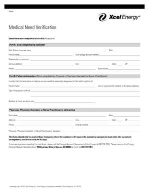 Fillable Online Medical Need Verification - Xcel Energy Fax Email Print ...