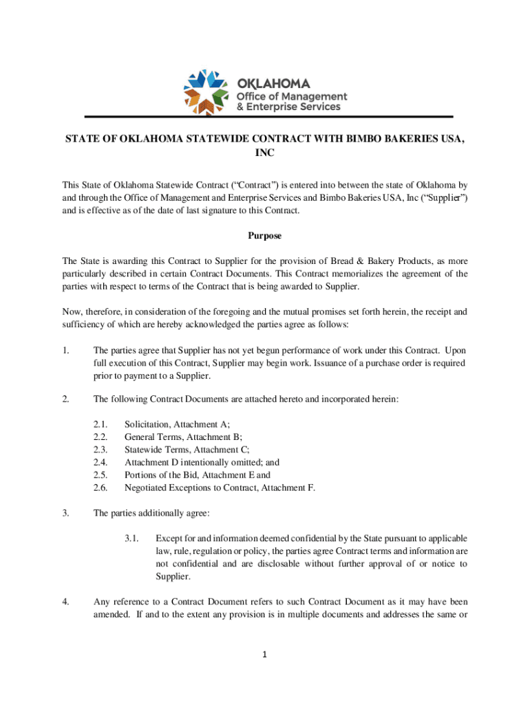Fillable Online STATE OF OKLAHOMA STATEWIDE CONTRACT WITH BIMBO ... Fax Email Print - pdfFiller
