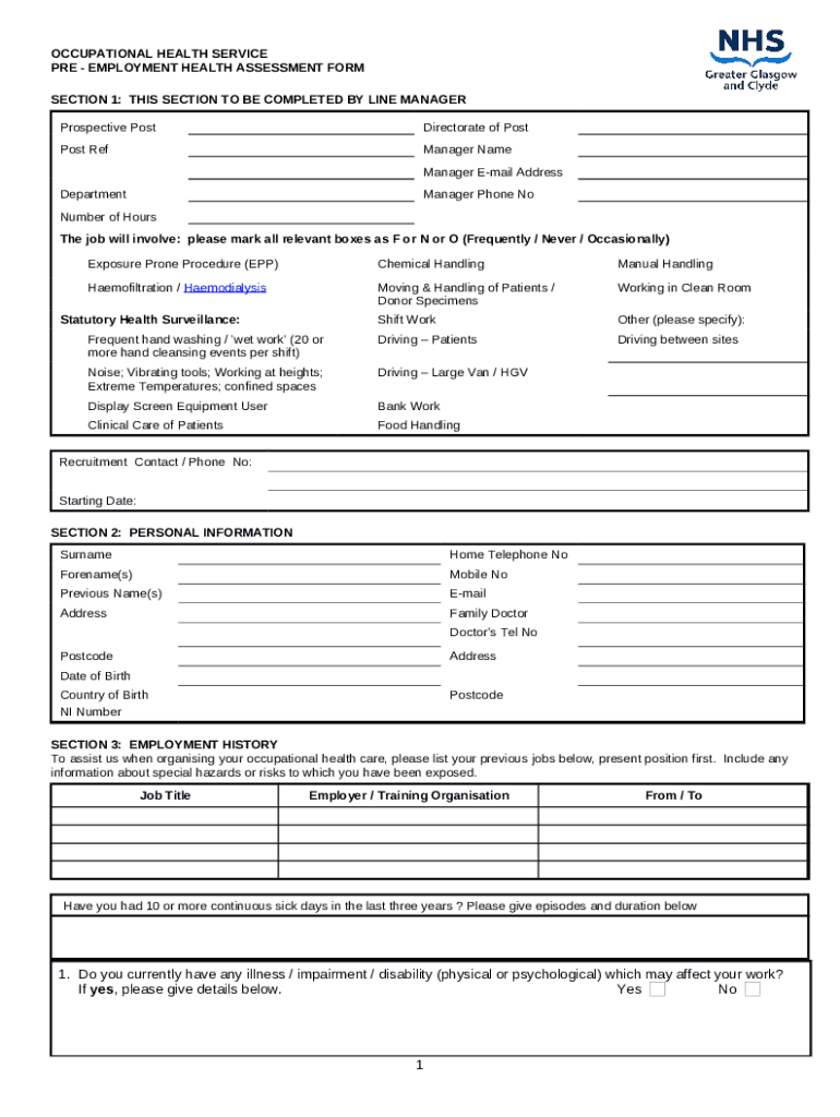 NSS OCCUPATIONAL HEALTH SERVICE Doc Template | pdfFiller