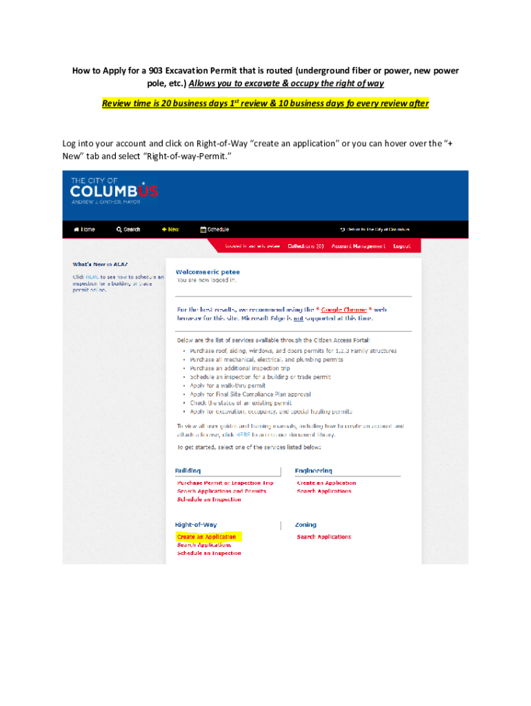 Fillable Online How to Apply for a 903 Excavation Permit that is routed ...