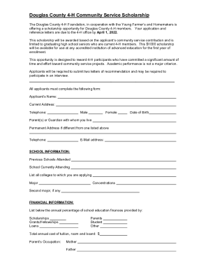 Fillable Online Douglas County 4-H Community Service Scholarship Fax ...