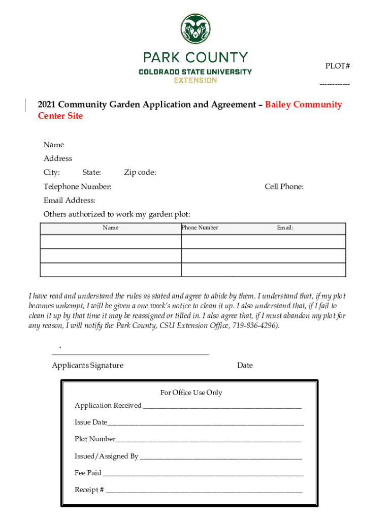 Fillable Online 2021 Community Garden Application and Agreement Center ...
