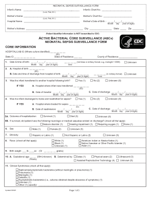 Fillable Online Neonatal Sepsis Surveillance Form-Active Bacterial Core ...