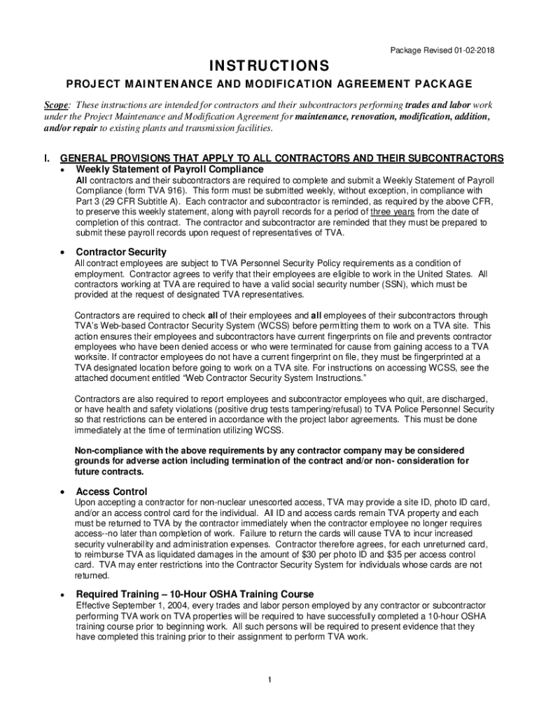 Fillable Online PROJECT MAINTENANCE AND MODIFICATIONS AGREEMENTPackage ...