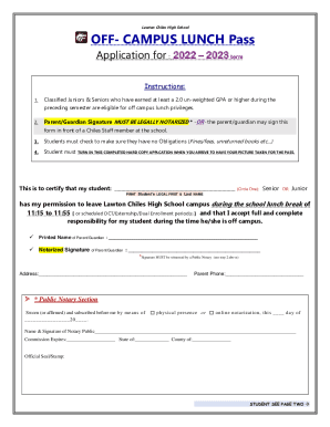 Fillable Online OFF- CAMPUS LUNCH Pass - Application for : 20222023term ...