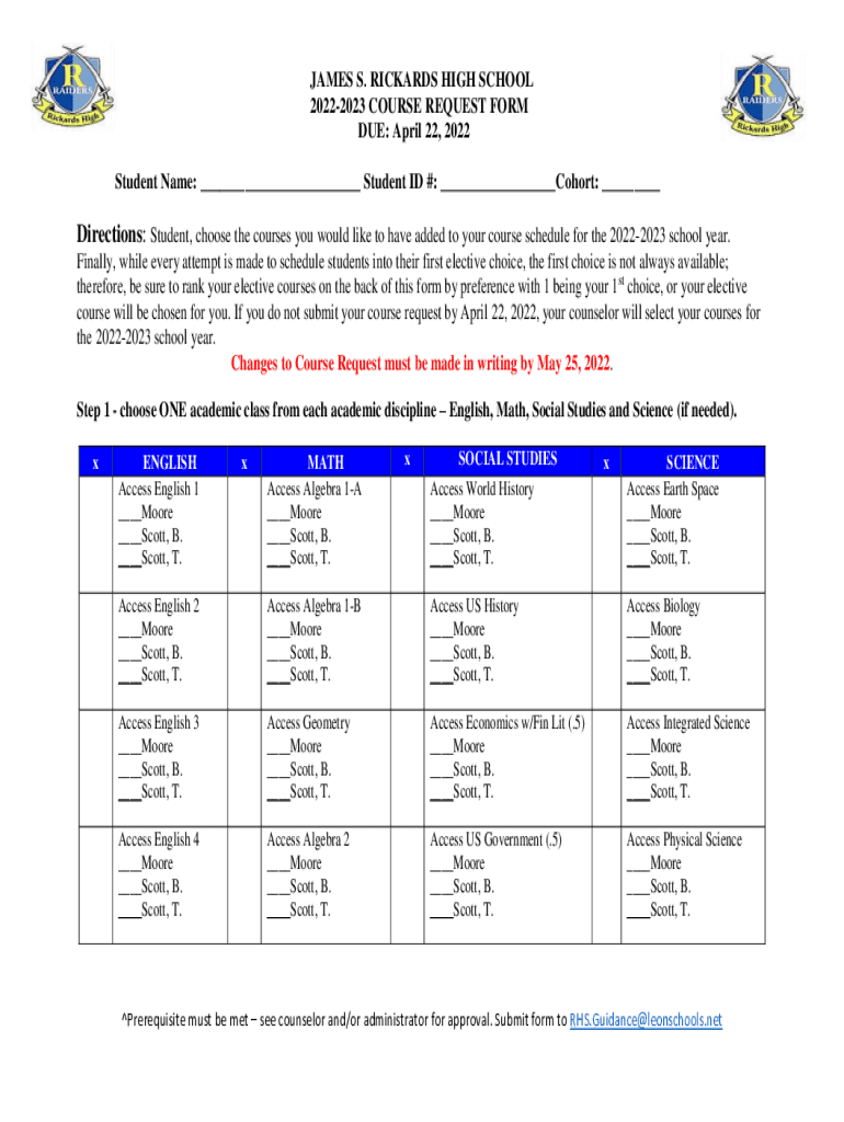 Fillable Online JAMES S RICKARDS HIGH SCHOOL 2022-2023 TWELFTH GRADE ...